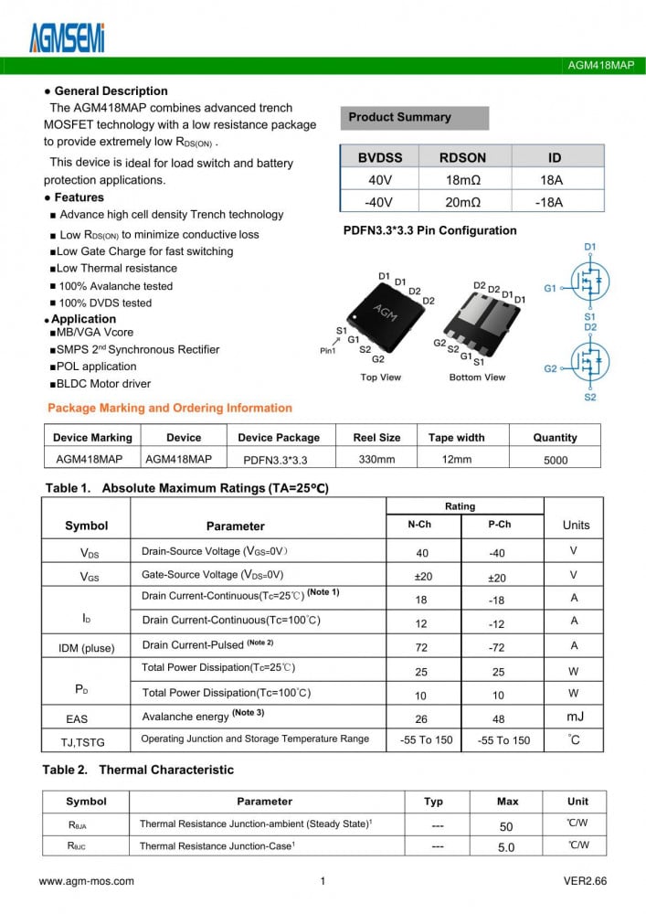 AGM418MAP technical document page 1