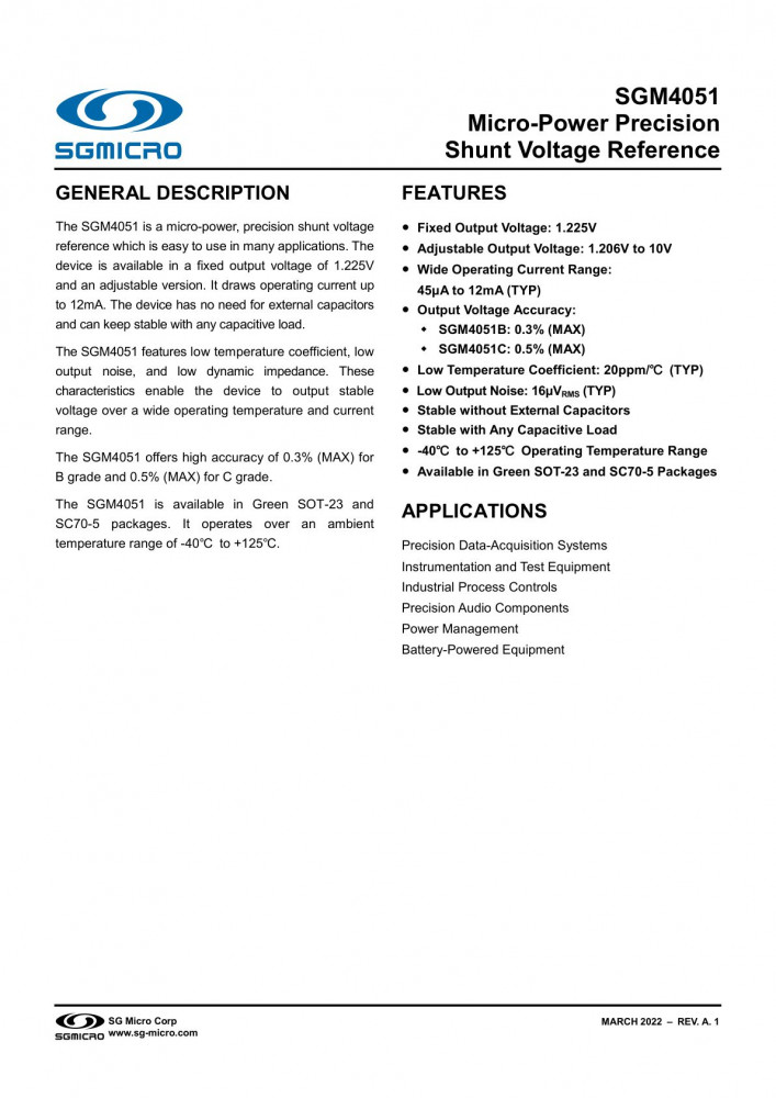 SGM4051 datasheet page 1