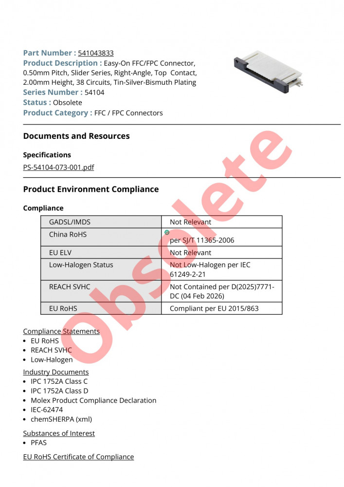 MOLEX 54104 technical document preview, page 1