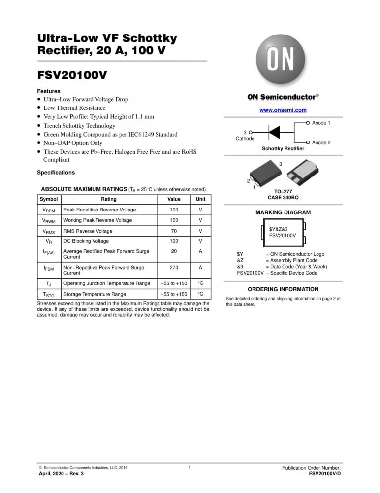 FSV20100V datasheet page 1