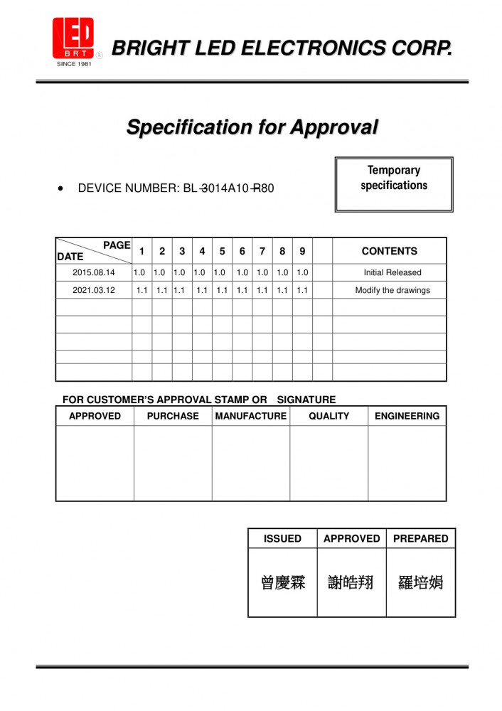 BL-3014A10-R80 specification page 1