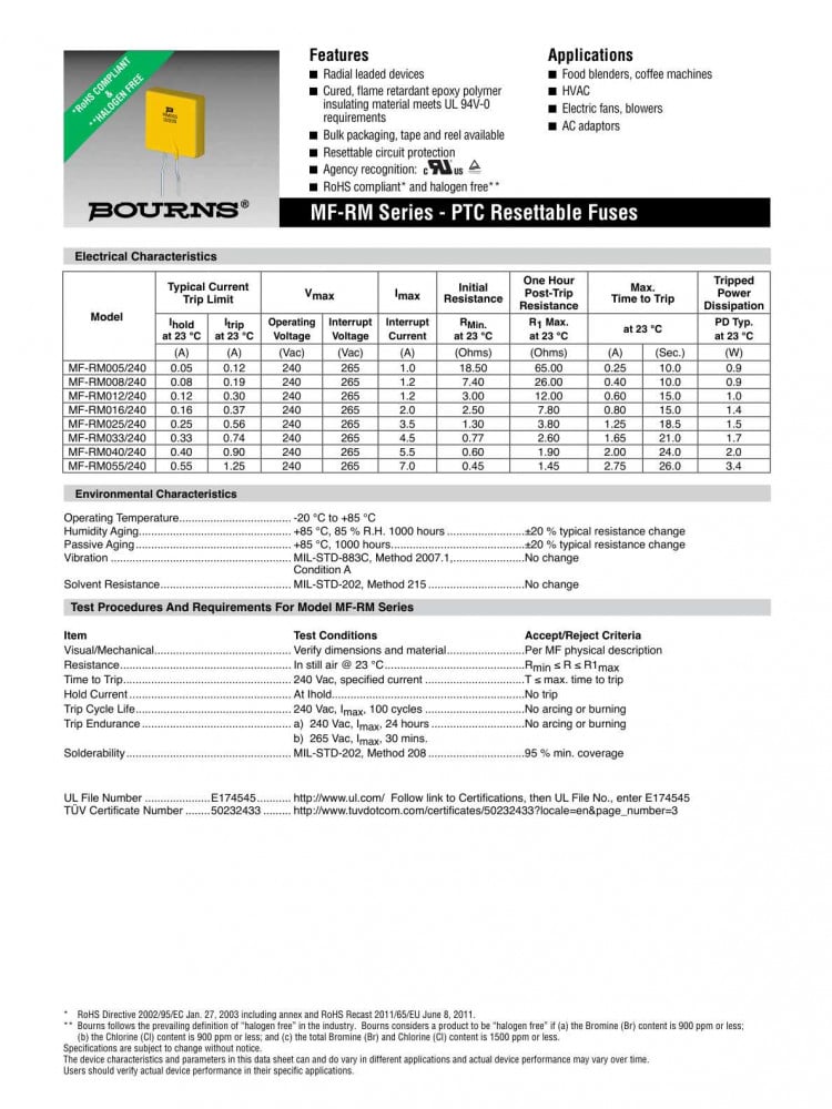 BOURNS MF-RM Series datasheet page 1
