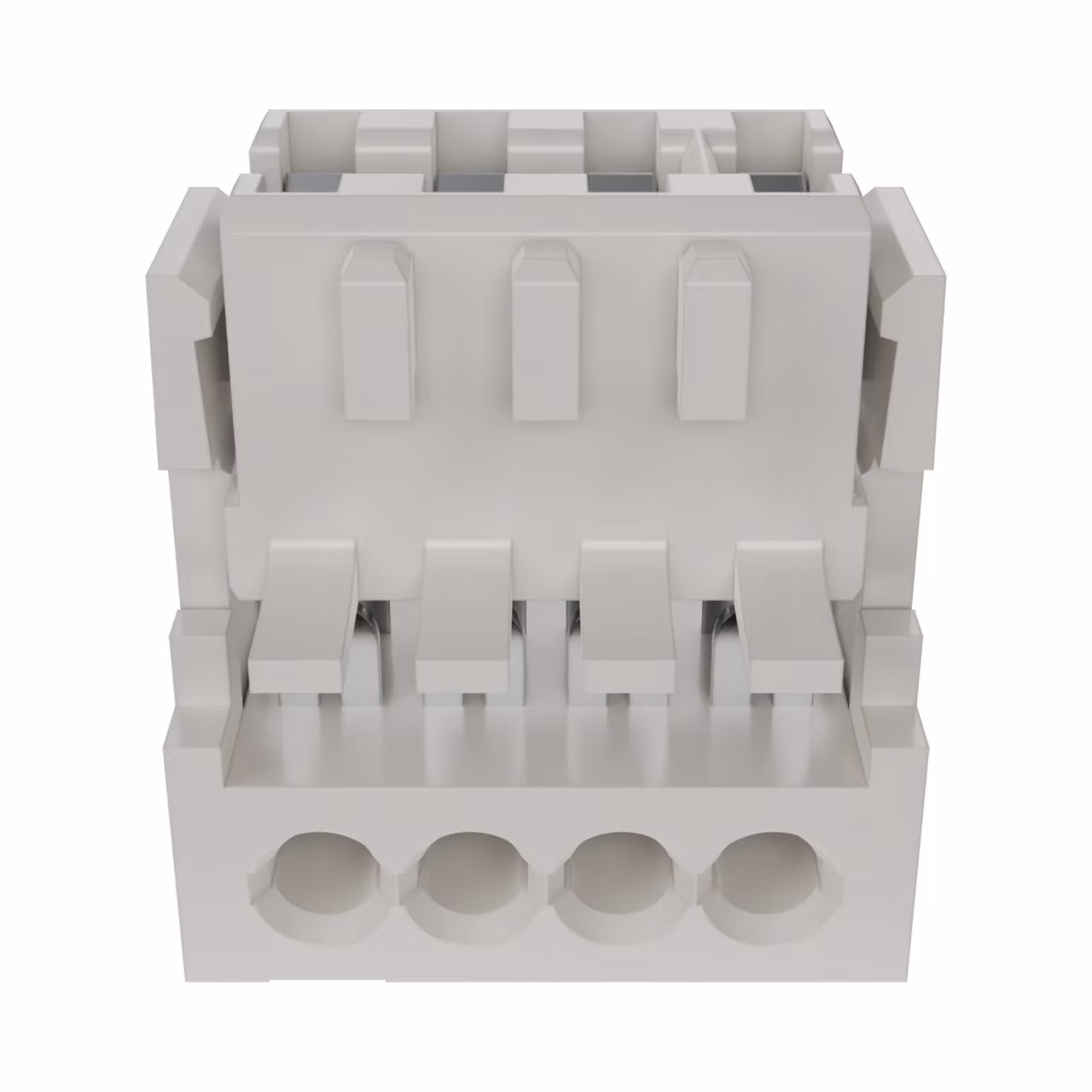 Appli-Mate RAST 2.5 IDT Housing, 2.50mm Pitch, with Side Latches, Female, 4 Circuits, Position Keys A & E Removed, Polarizing Rib Between 3/4 for sale