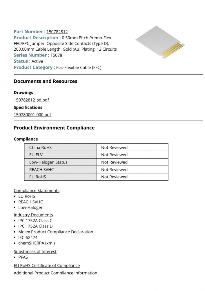 MOLEX product specification document page 1