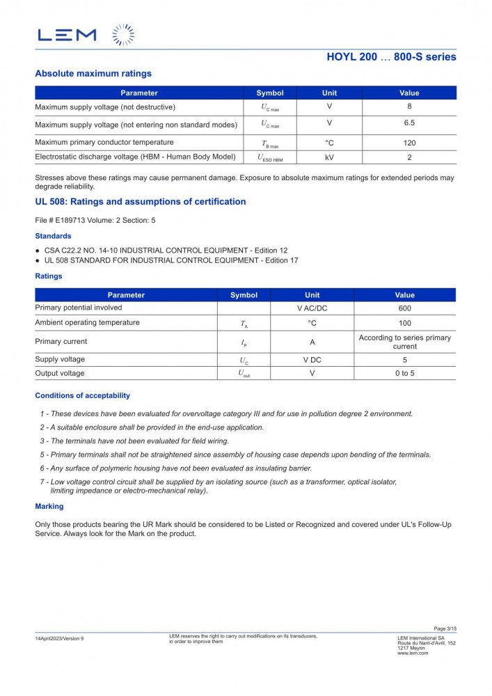 HOYL-S datasheet page 3