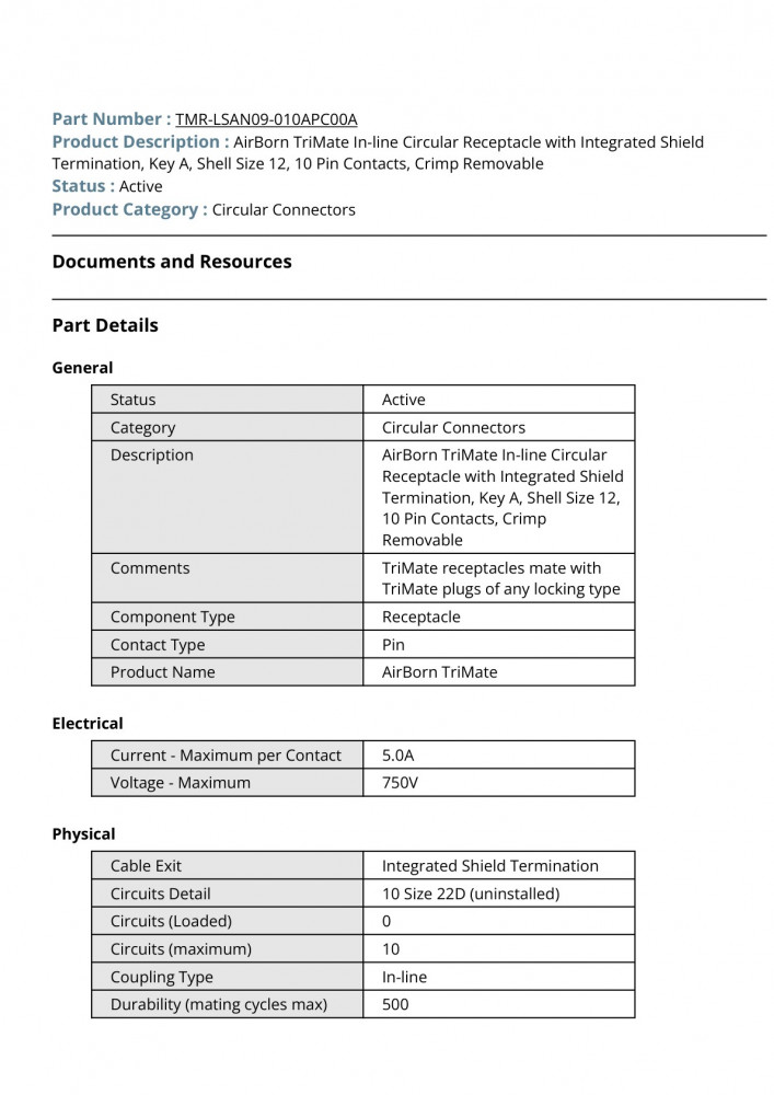 Technical document page 1 for TMR-LSAN09-010APC00A