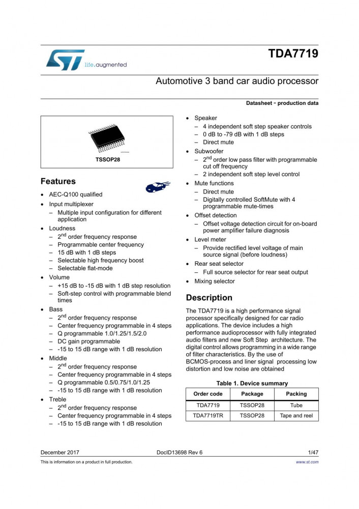 TDA7719 datasheet page 1