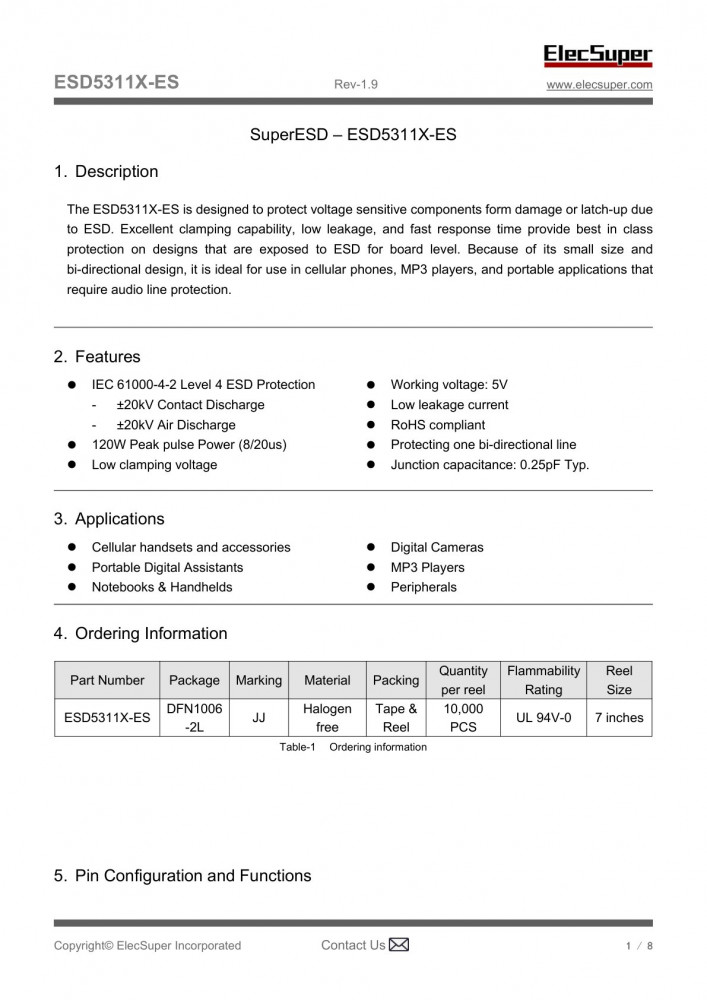 ESD5311X-ES datasheet page 1