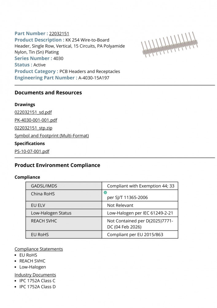 MOLEX 22032151 technical document page 1