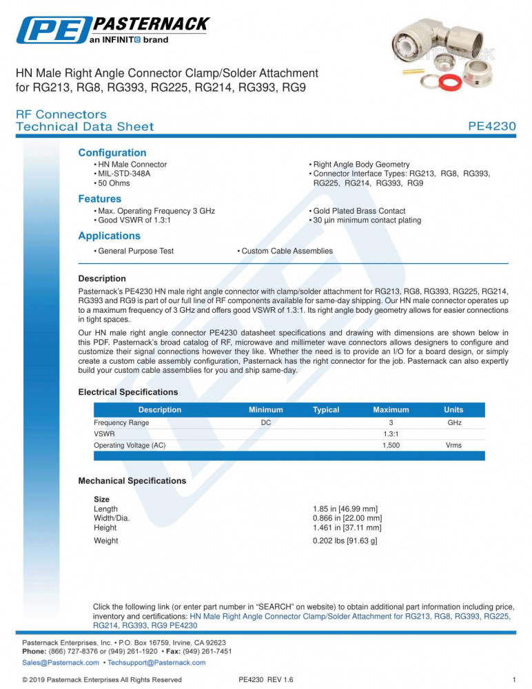 PE4230 technical datasheet page 1
