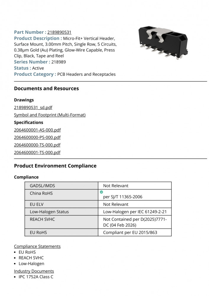 MOLEX 2189890531 technical document page 1