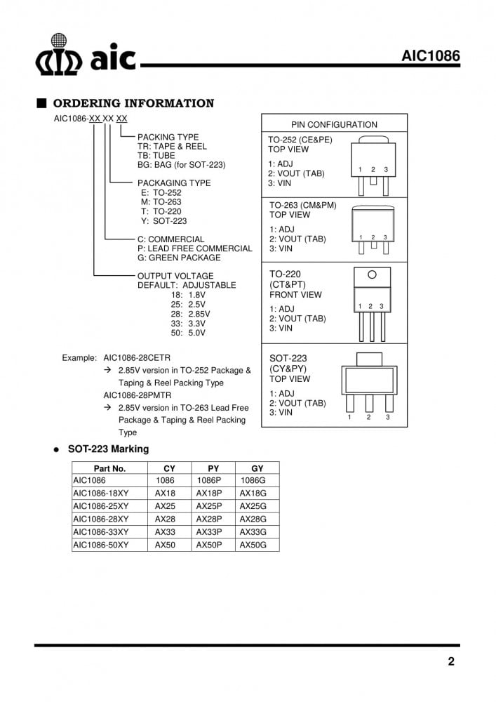 AIC1086 datasheet page 2