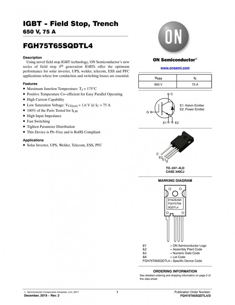 FGH75T65SQDTL4 datasheet page 1
