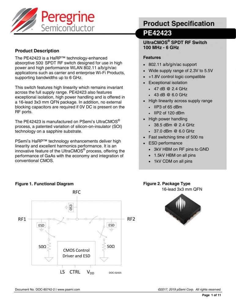 PE42423B datasheet page 1