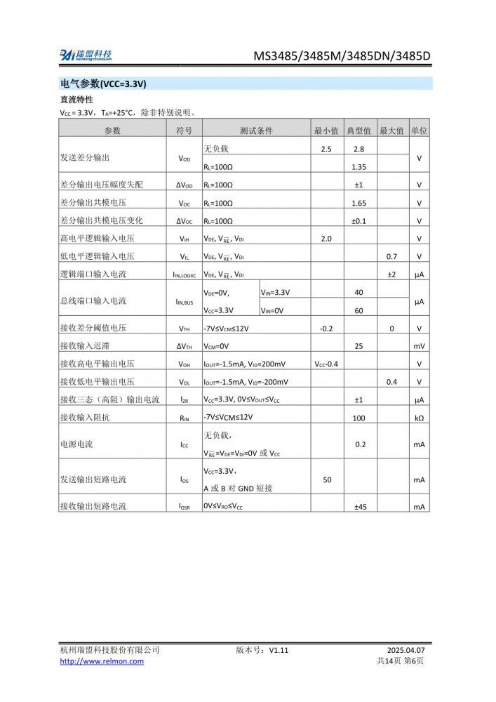 MS3485 datasheet page 6