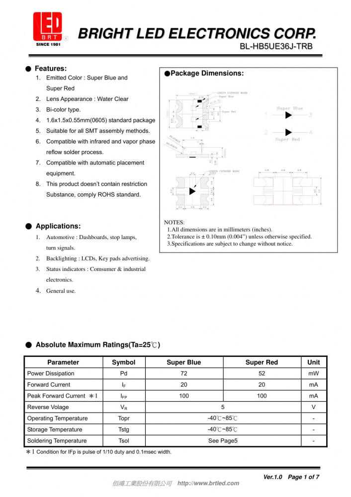 BL-HB5UE36J-TRB datasheet page 1