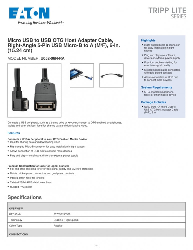 EATON U052-06N-RA technical document page 1