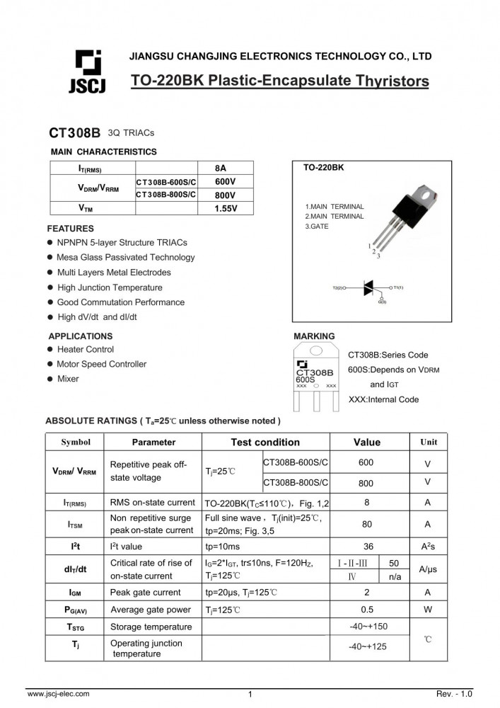 CT308B-600S datasheet page 1