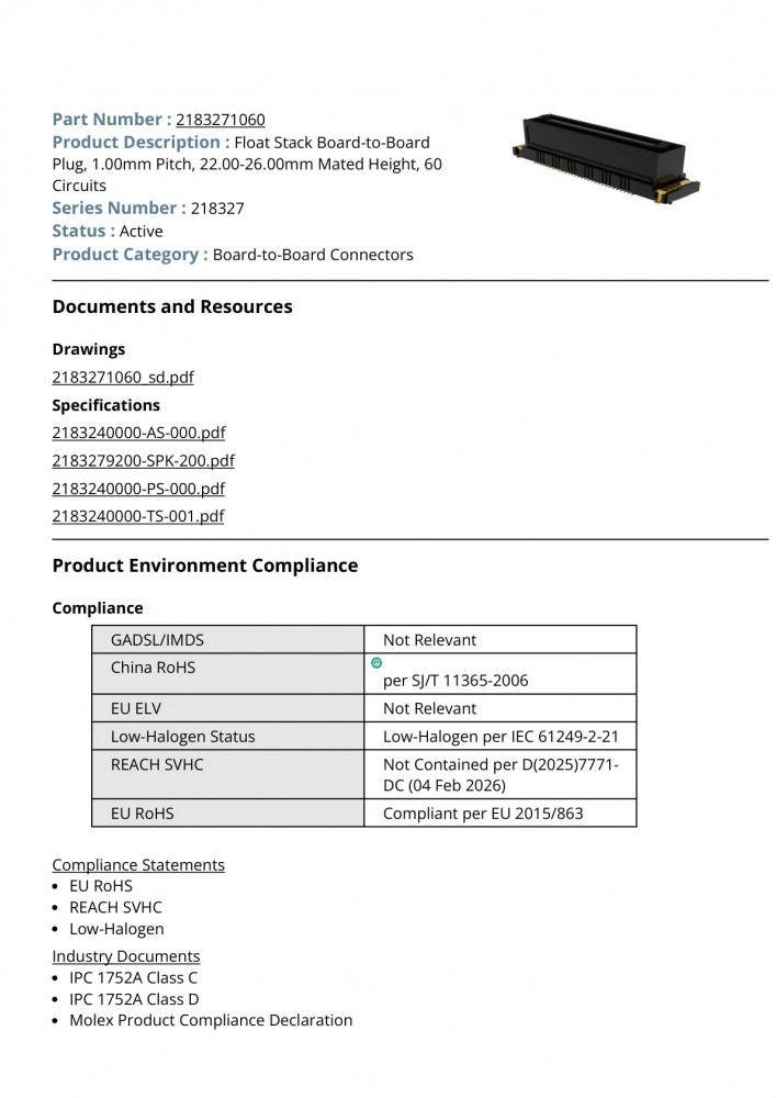 Molex 2183271060 technical document page 1