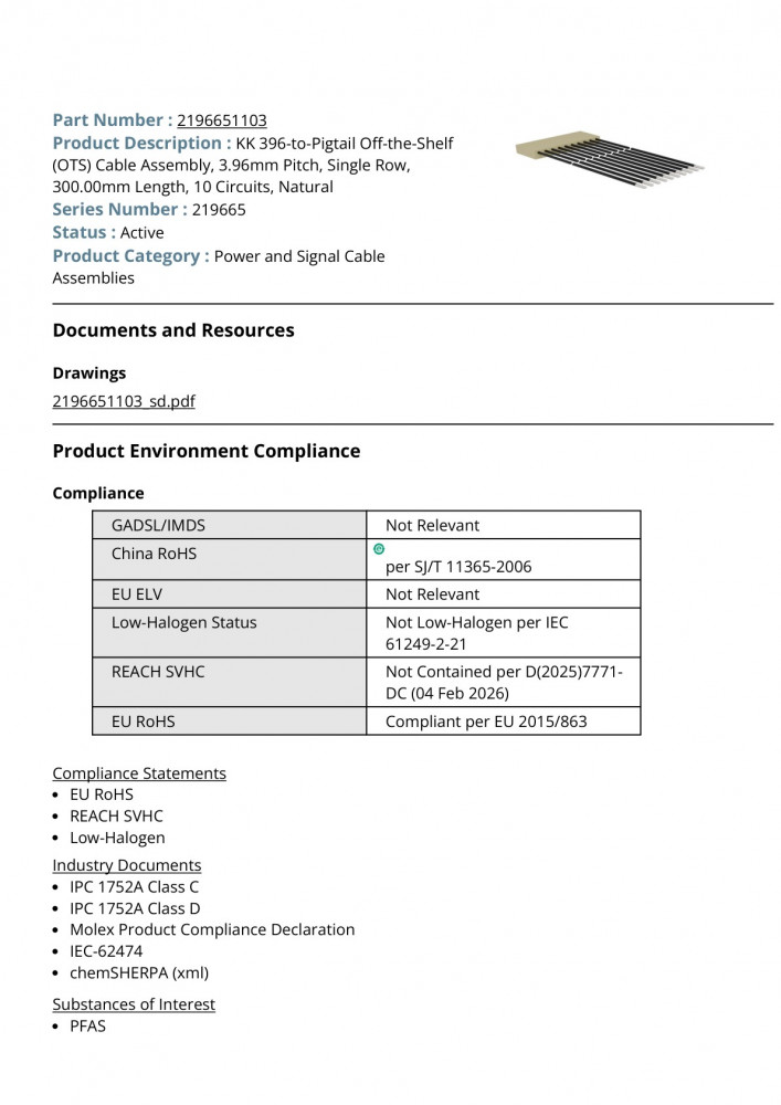MOLEX 2196651103 product drawing preview, page 1