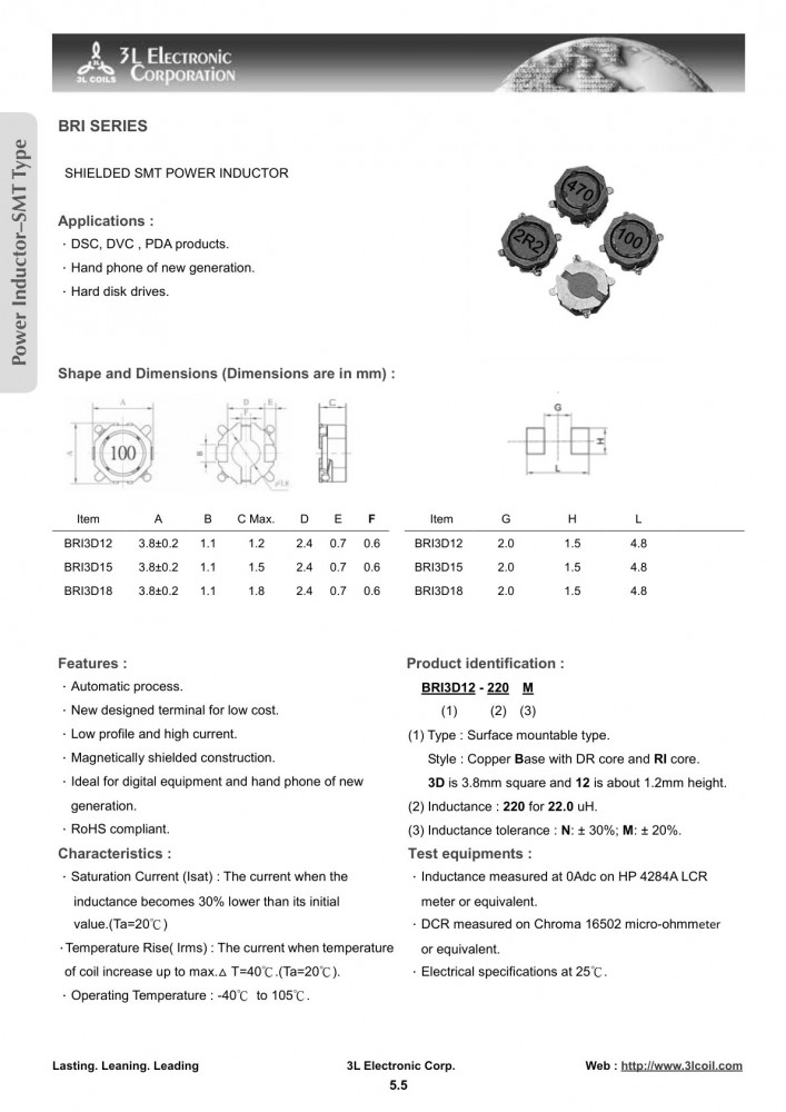 3L COILS BRI3D12 specifications