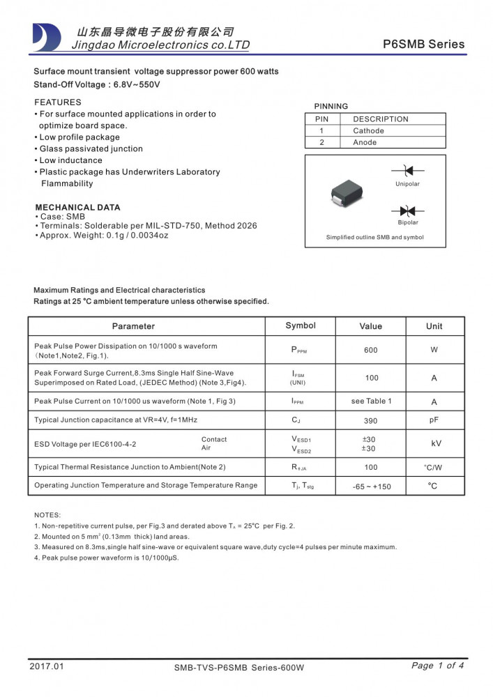 P6SMB200A datasheet page 1