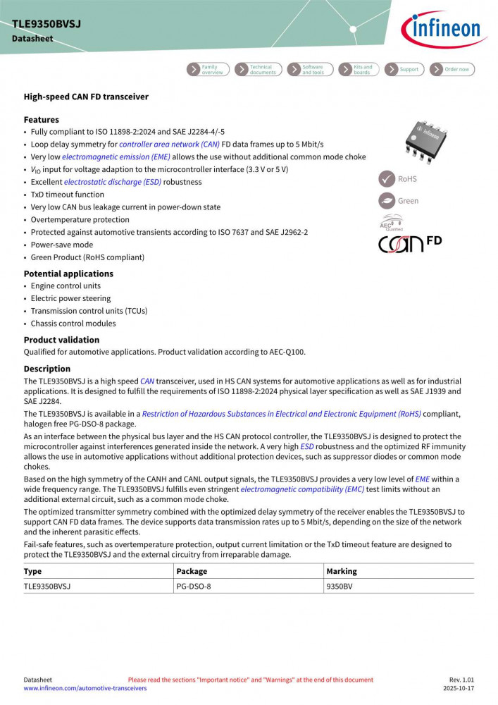 TLE9350BVSJ datasheet page 1