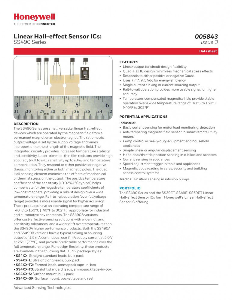 SS490 Series datasheet page 1