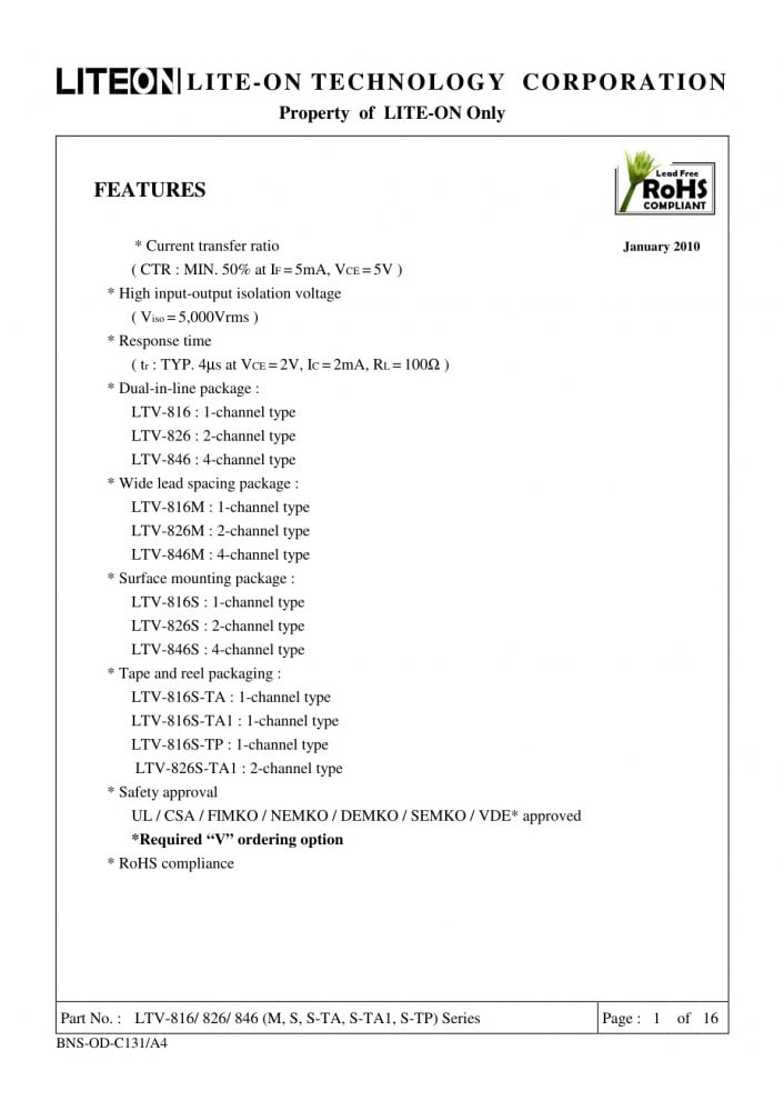 LTV-826 datasheet page 1
