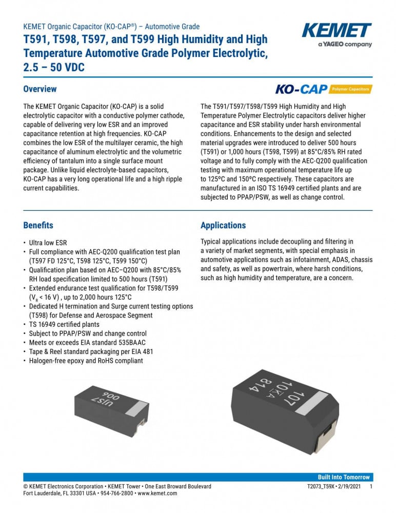 KEMET T598 technical document page 1