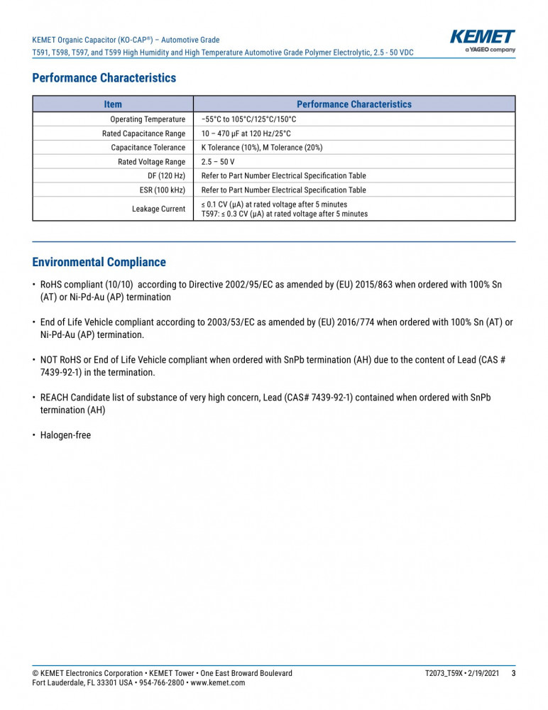 KEMET T598 technical document page 3
