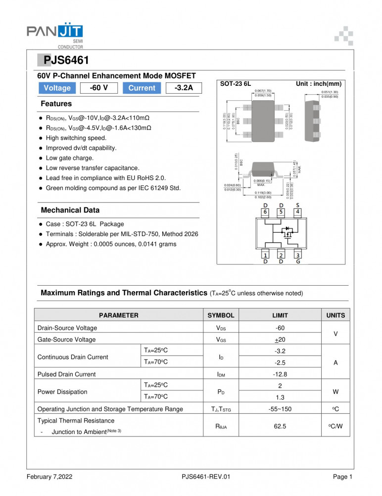PJS6461 datasheet page 1
