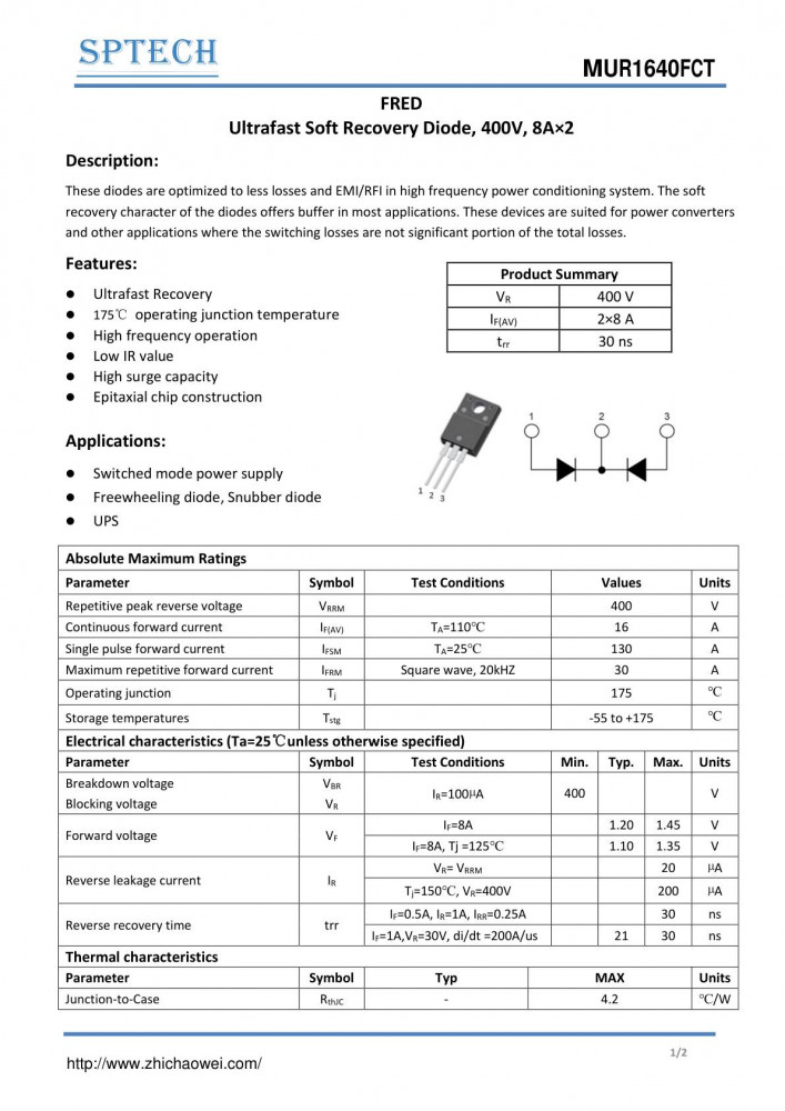 MUR1640FCT technical specification page 1