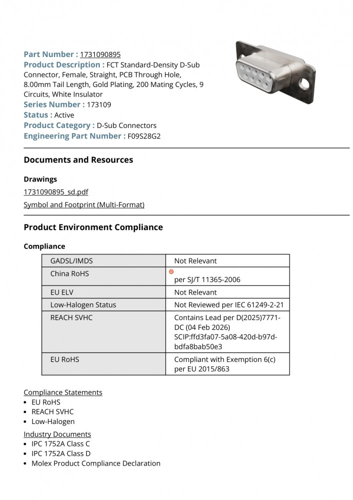 MOLEX 1731090895 product drawing page 1