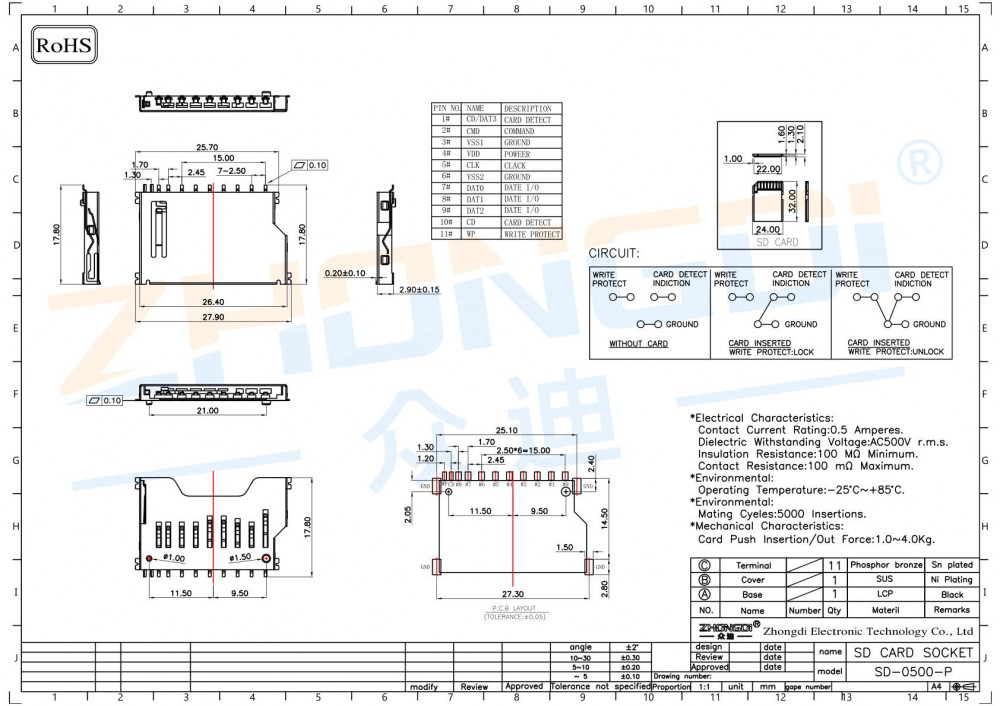 Zhongdi SD-0500-P technical drawing