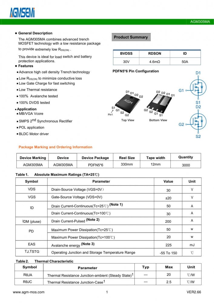 AGM305MA datasheet page 1