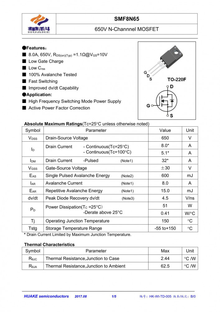 SMF8N65 datasheet page 1