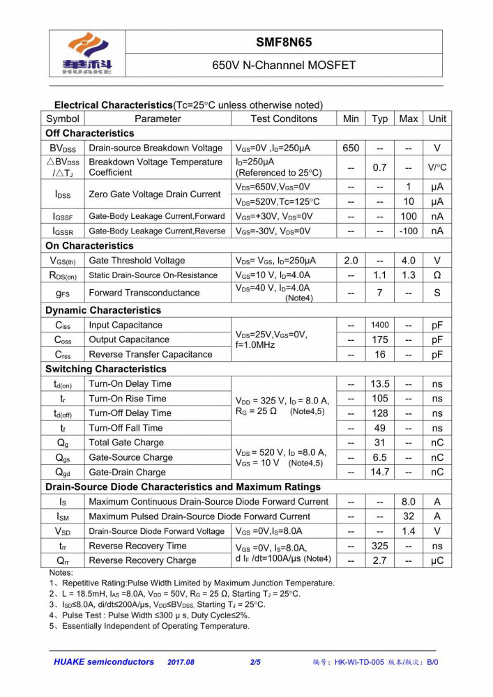 SMF8N65 datasheet page 2