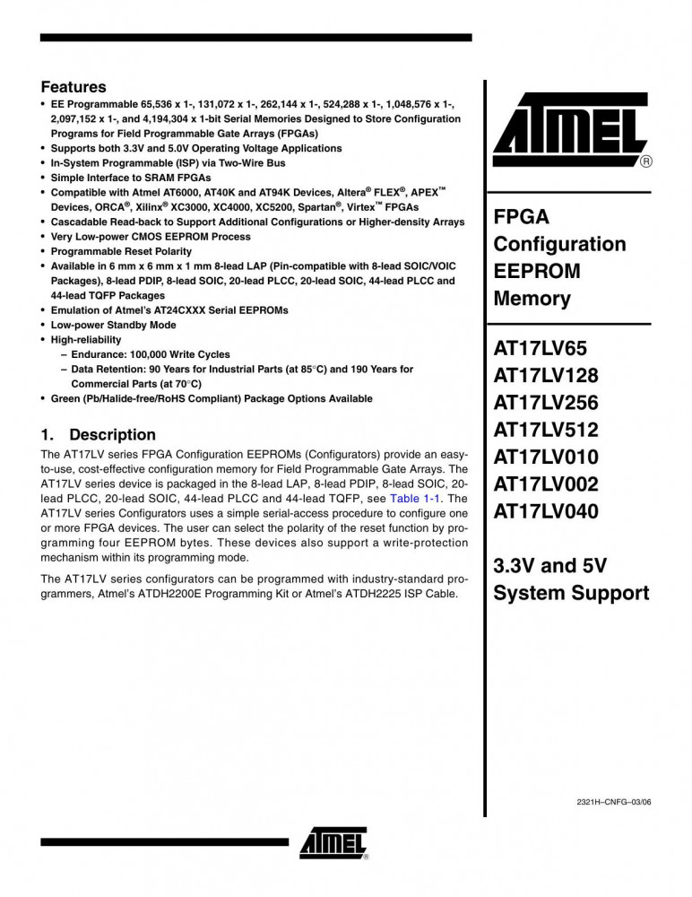 AT17LV series datasheet page 1