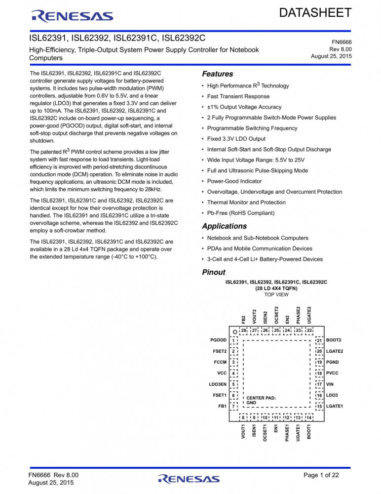 ISL62391 datasheet page 1