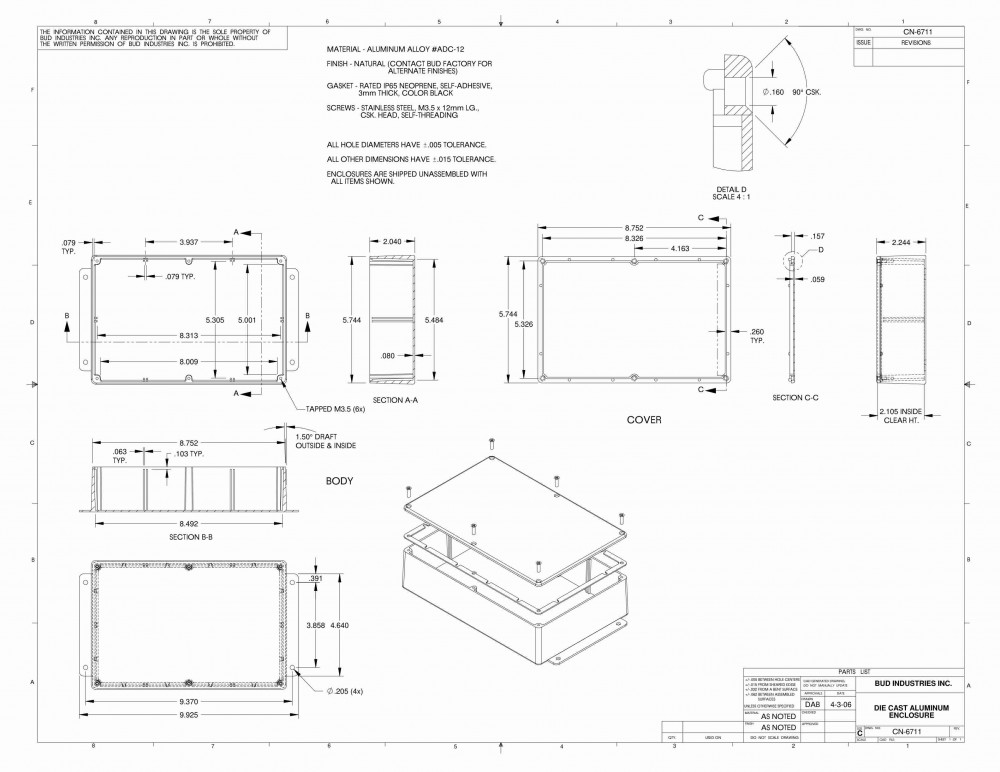 Bud Industries CN-6711 product drawing