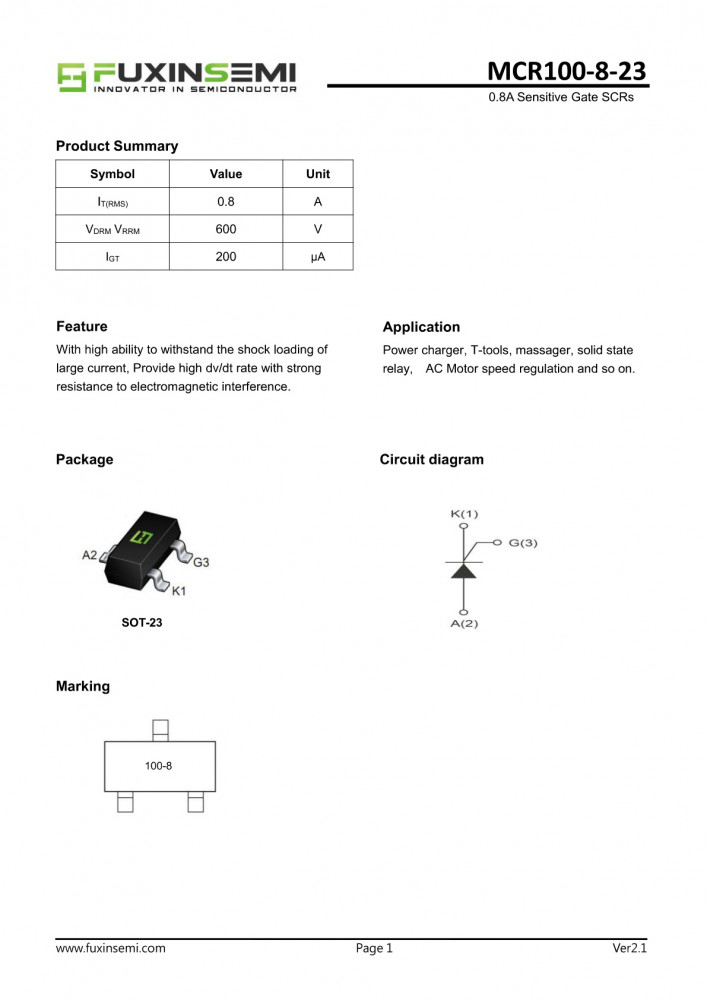 MCR100-8-23 datasheet page 1