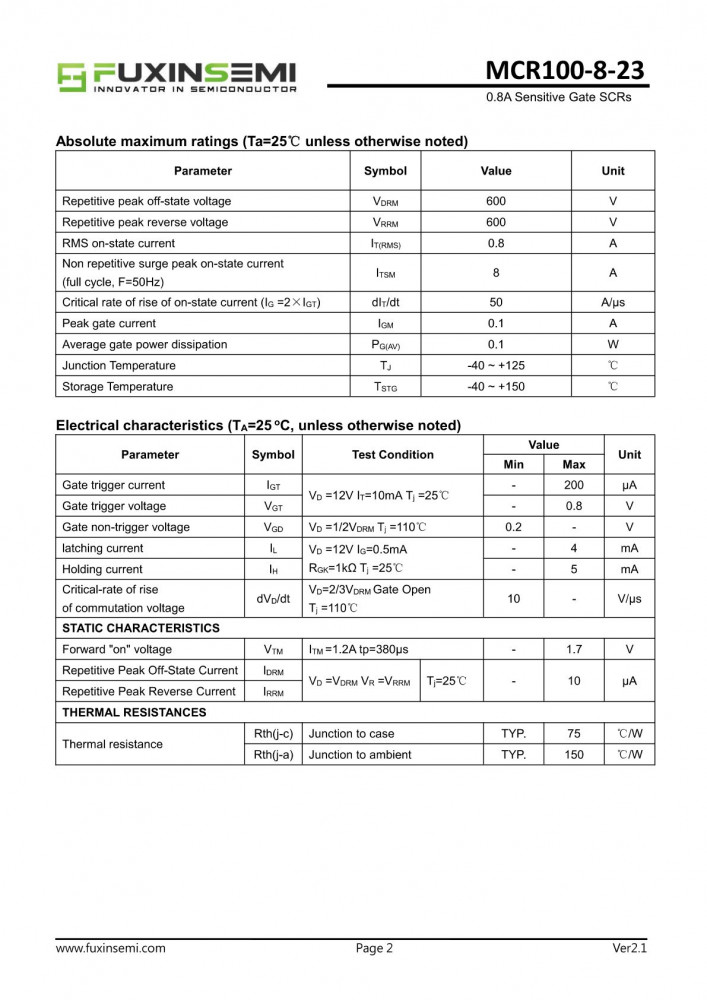 MCR100-8-23 datasheet page 2