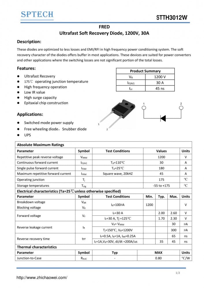 STTH3012W datasheet page 1