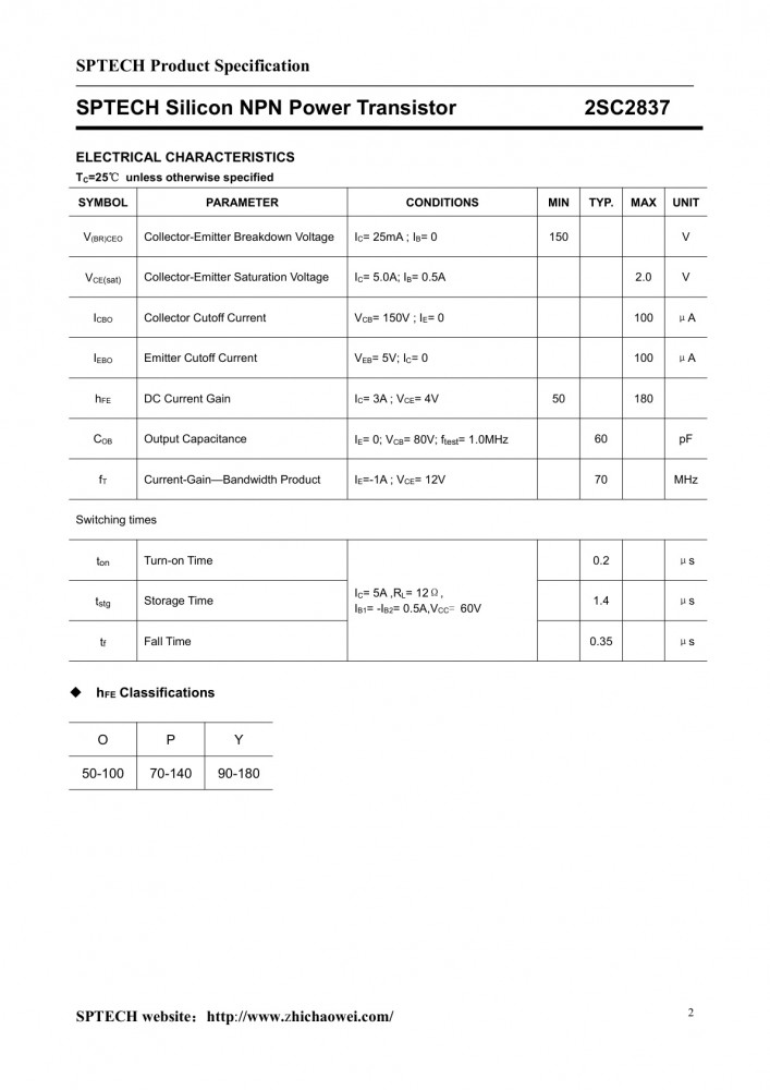 2SC2837 SPTECH datasheet page 2