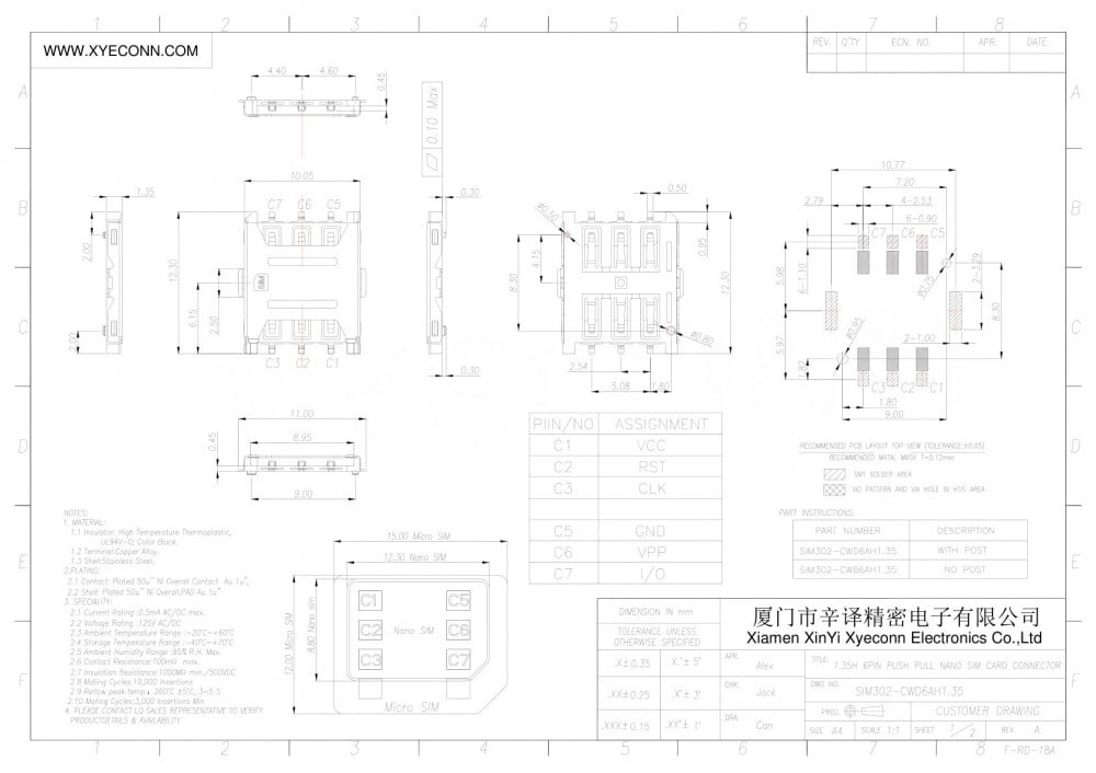 SIM302-CWD6AH1.35 technical document page 1