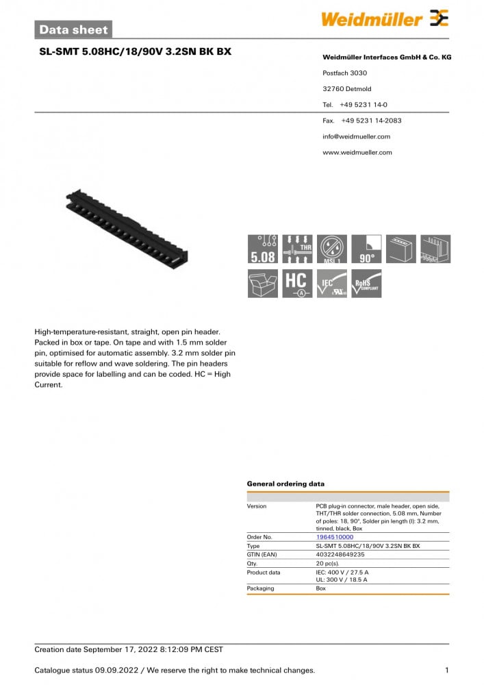 WEIDMULLER 1964510000 technical document page 1