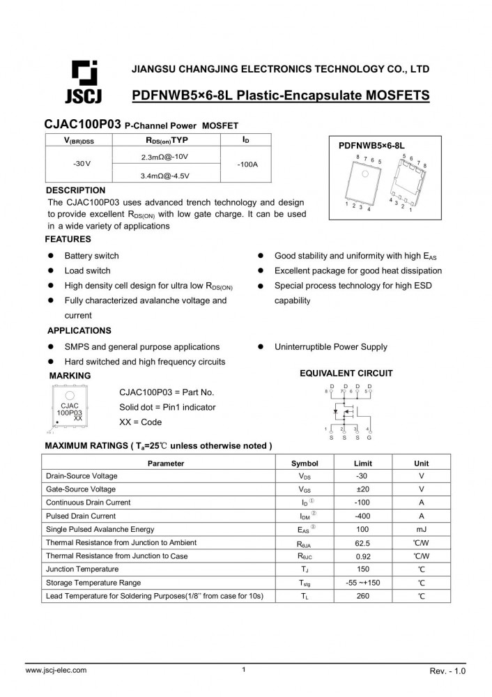CJAC100P03 datasheet page 1