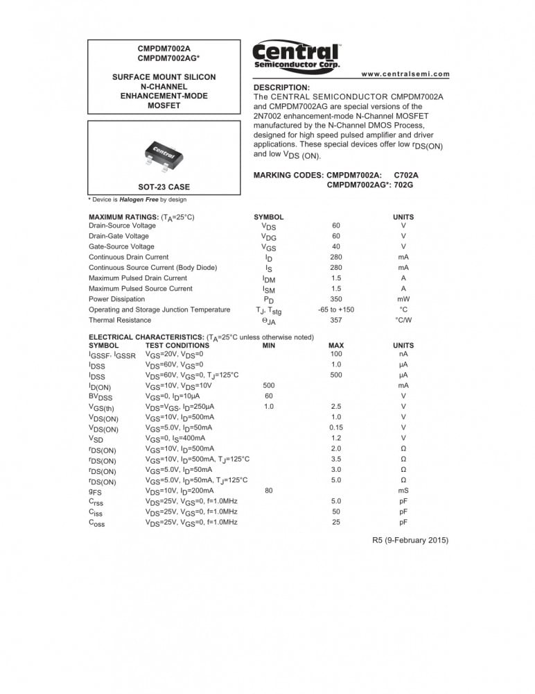 CMPDM7002AG datasheet page 1