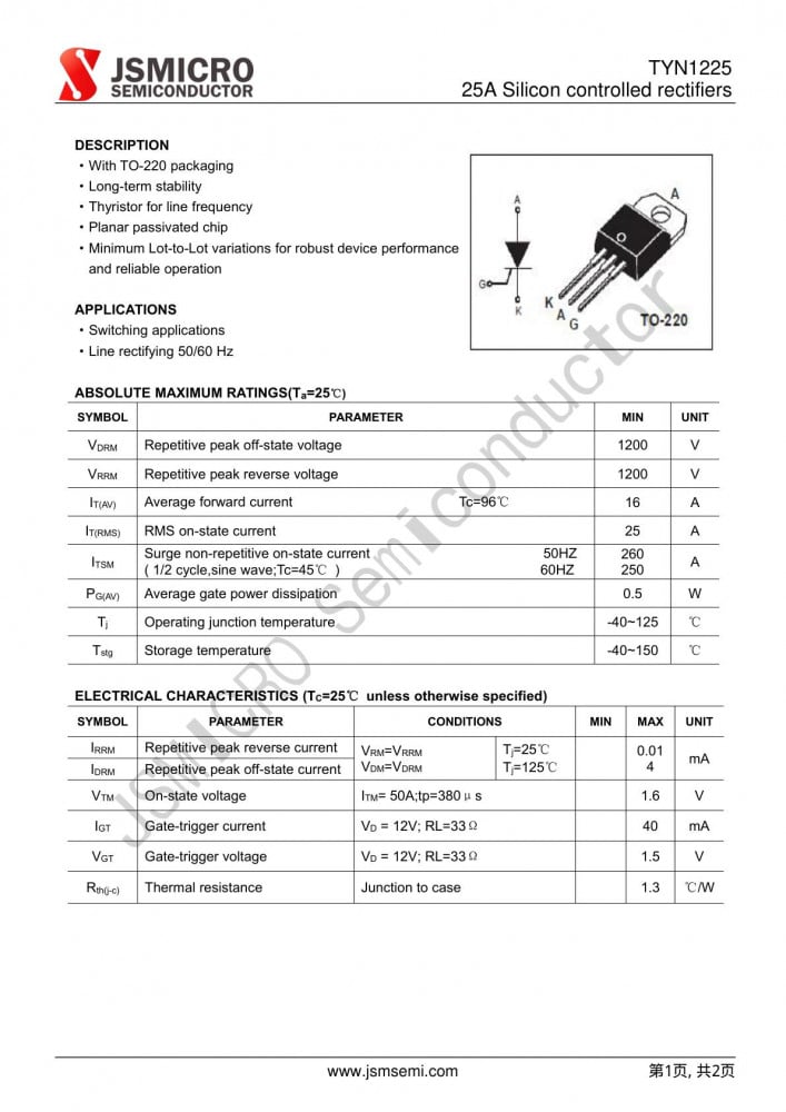 TYN1225RG-JSM datasheet page 1